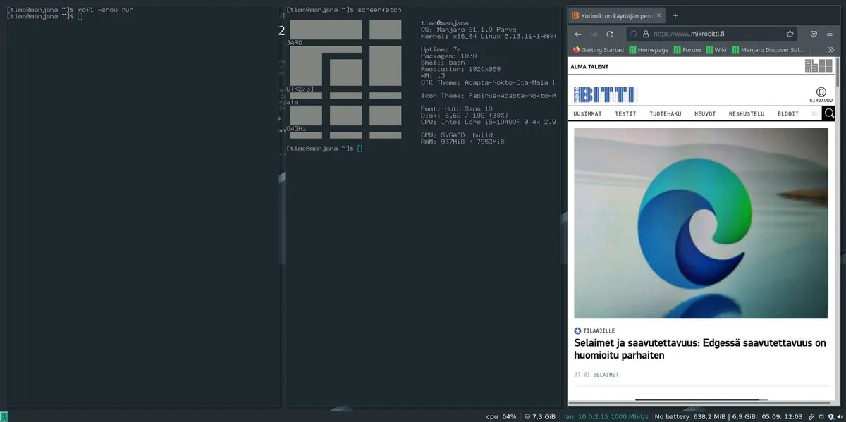 Kokeilussa Manjaro i3: näppäinoikoteiden juoksuhiekkaa höyhenenkevyessä ...