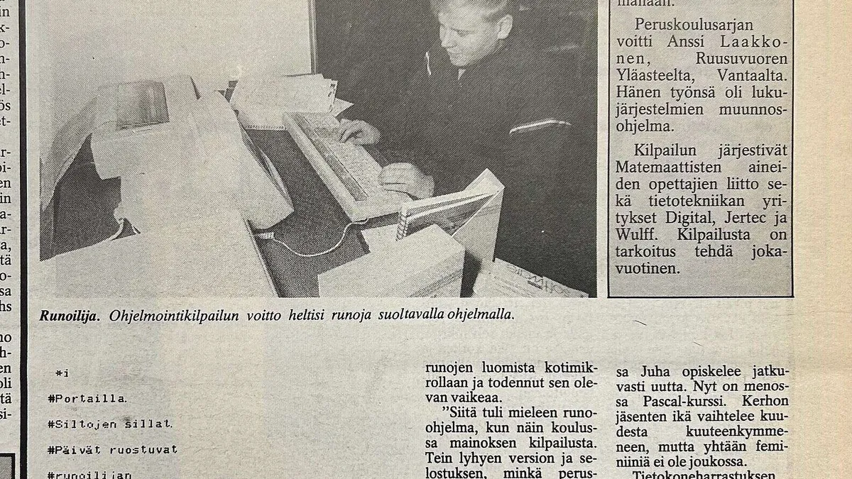 Tivi 40 vuotta sitten: 16-vuotias koodasi runoilevan ohjelman ja voitti ...